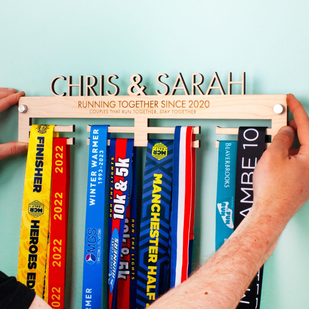 Couples Personalised Medal Hanger, Running Gift, Gift for Sporty ...