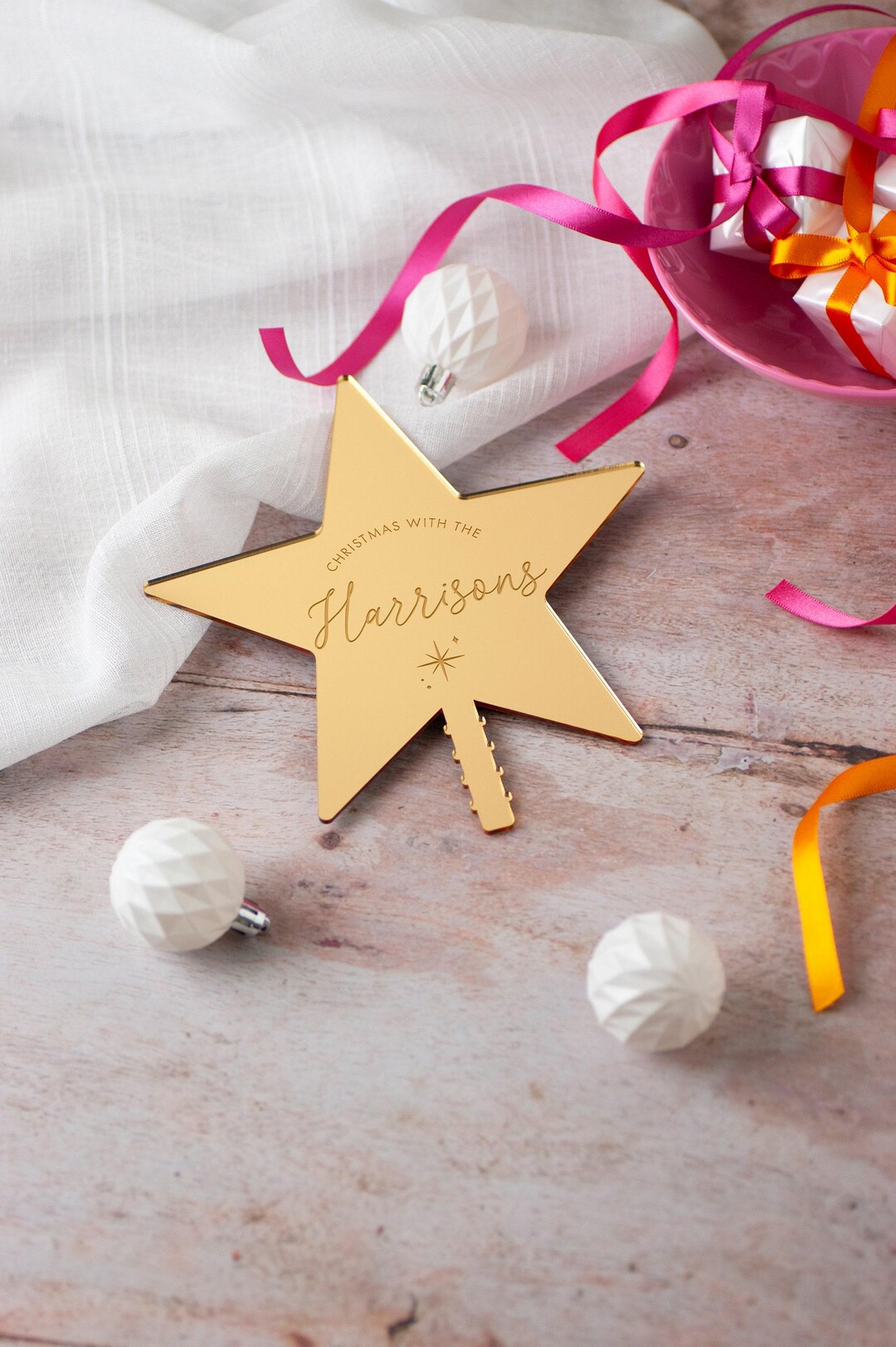 Christmas Tree Topper Star, Engraved Tree Topper, Scandi Christmas ...