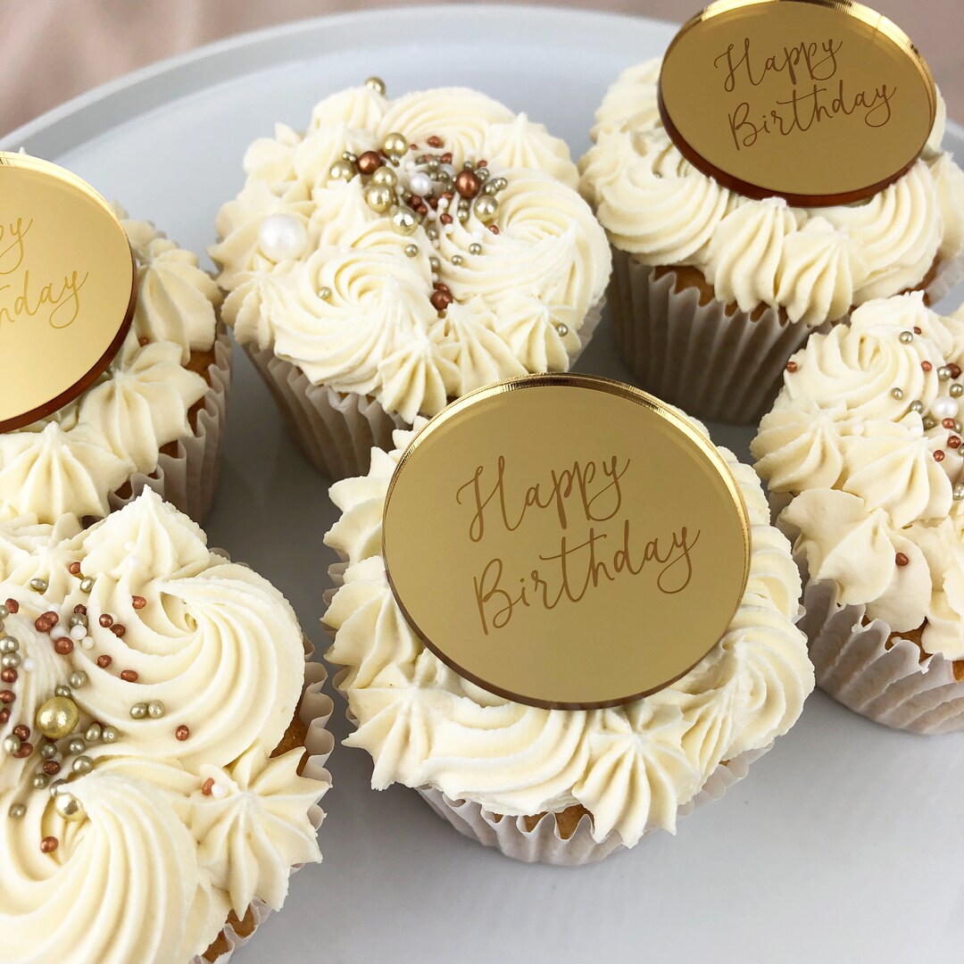 Bundle of Happy Birthday Cupcake Discs, Mirror Cupcake Charms, Acrylic ...
