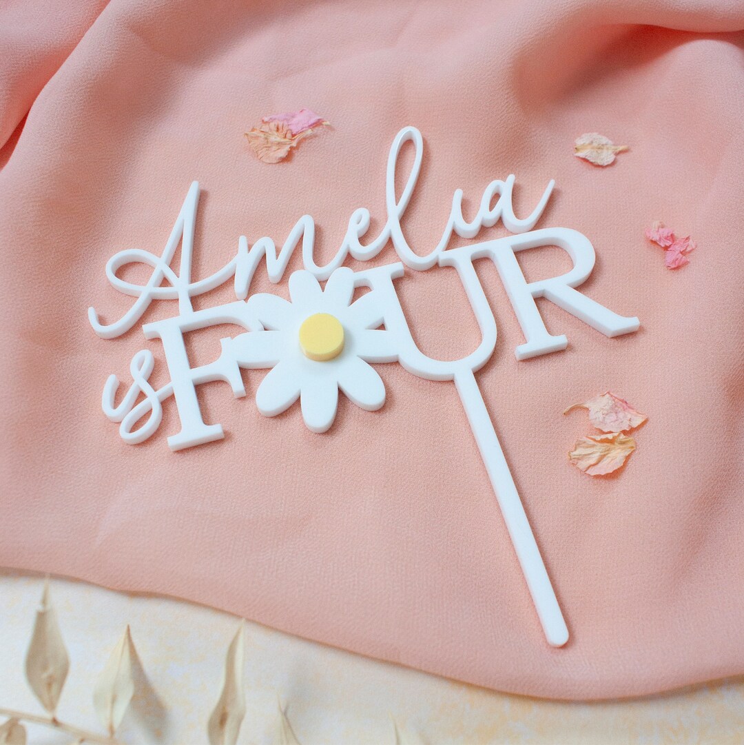 Personalised Daisy Fourth Birthday Cake Topper, Name Cake Topper ...