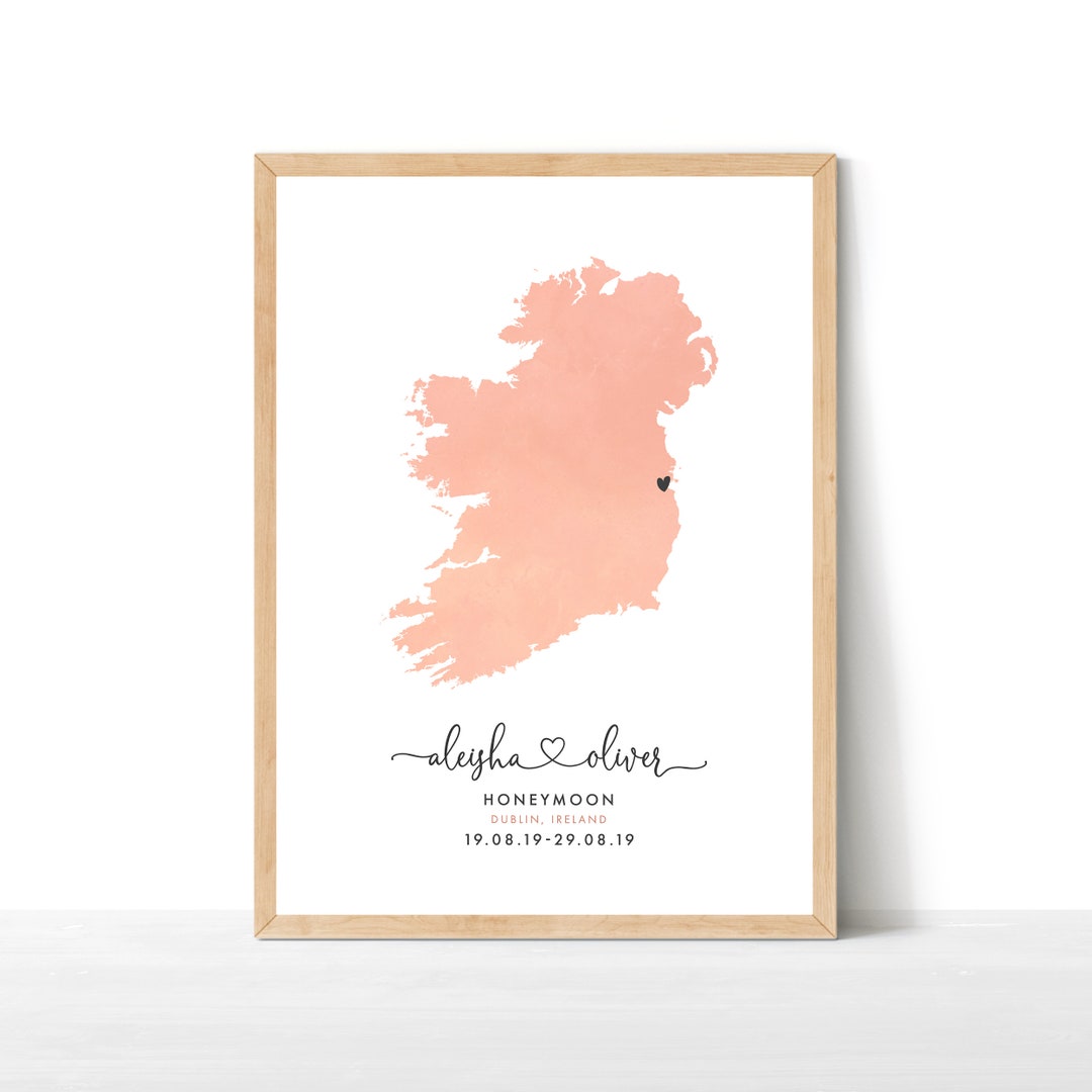 Engagement Map Print, Destination Travel Map, Personalised Engagement ...