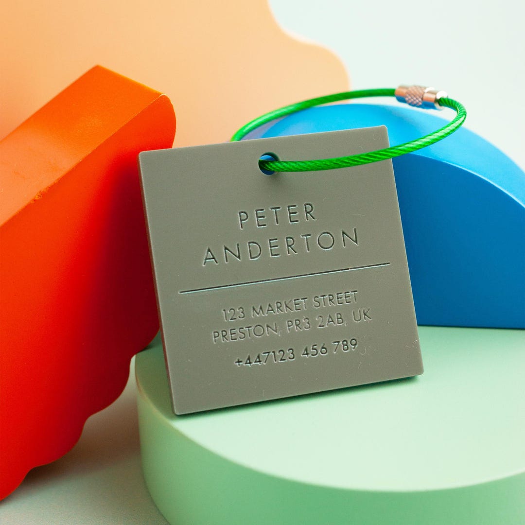 Square Name Luggage Tags, Engraved Bag ID Tag, Personalised Suitcase ...