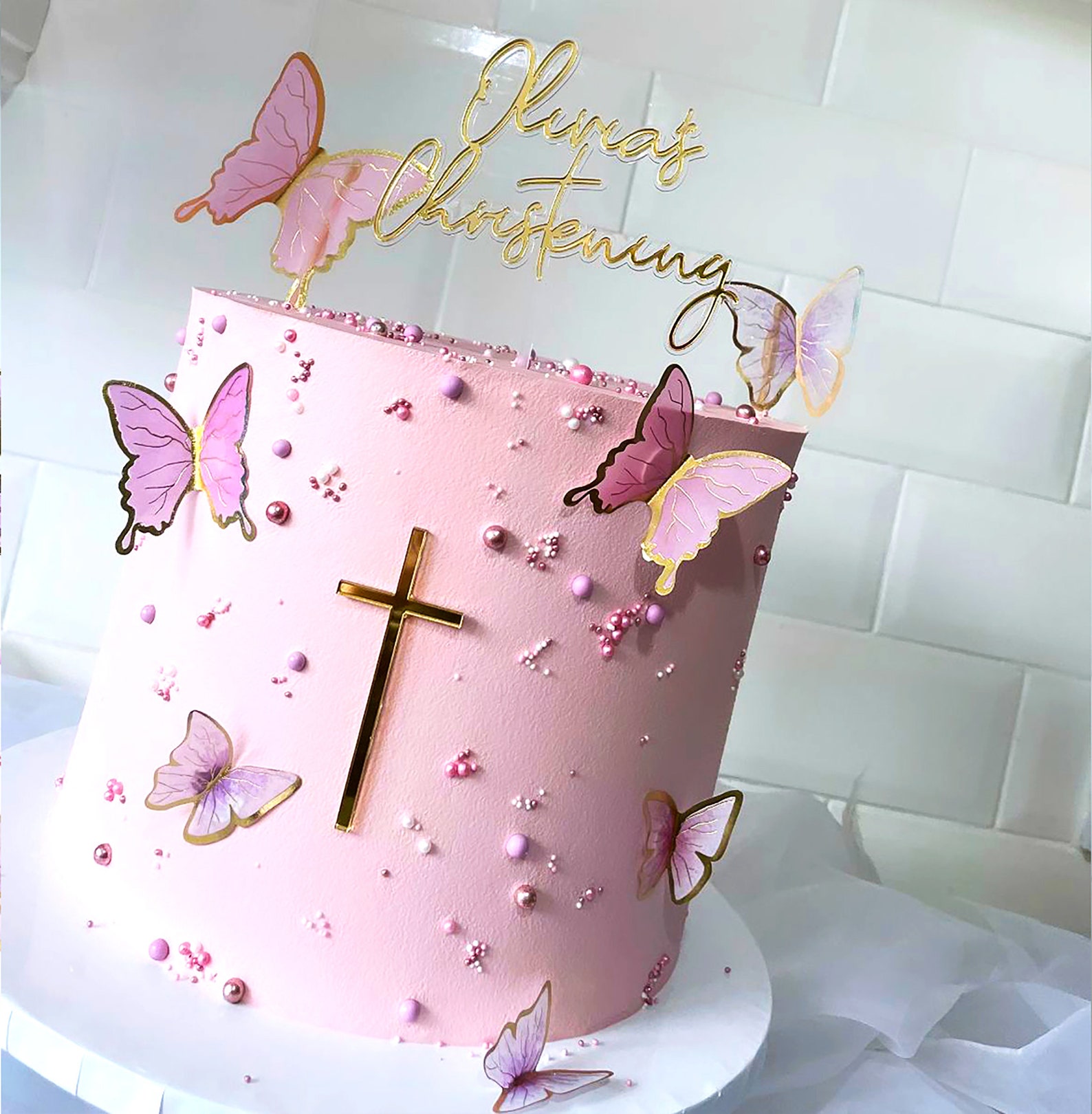 Personalised Floating Christening Cake Topper Single Name, Name Cake ...