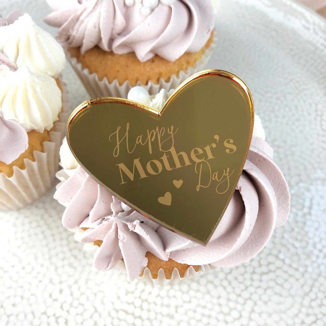 Happy Mother's Day Heart Cupcake Disc Bundle, Mirror Cupcake Charms ...