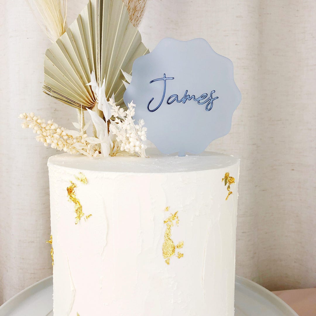 Wavy Circle Name Cake Topper, Double Layer Cake Topper, Acrylic Cake ...