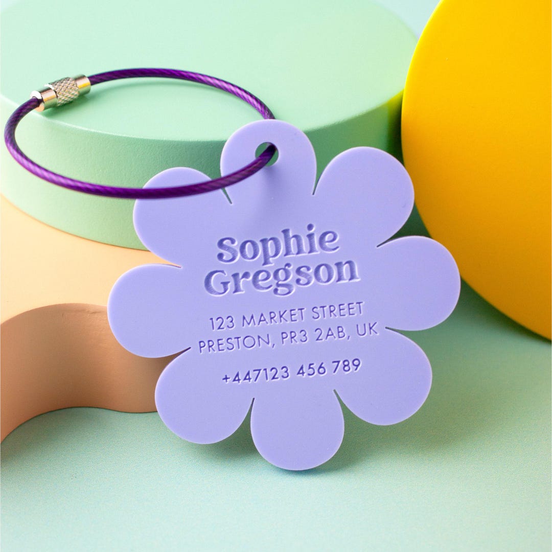 Personalised Flower Luggage Tags, Engraved Bag ID Tag, Suitcase Bag Tag ...