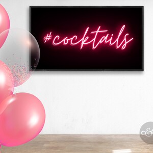 Cocktails Frame TV Art Pink Neon Digital Bar Sign for the - Etsy