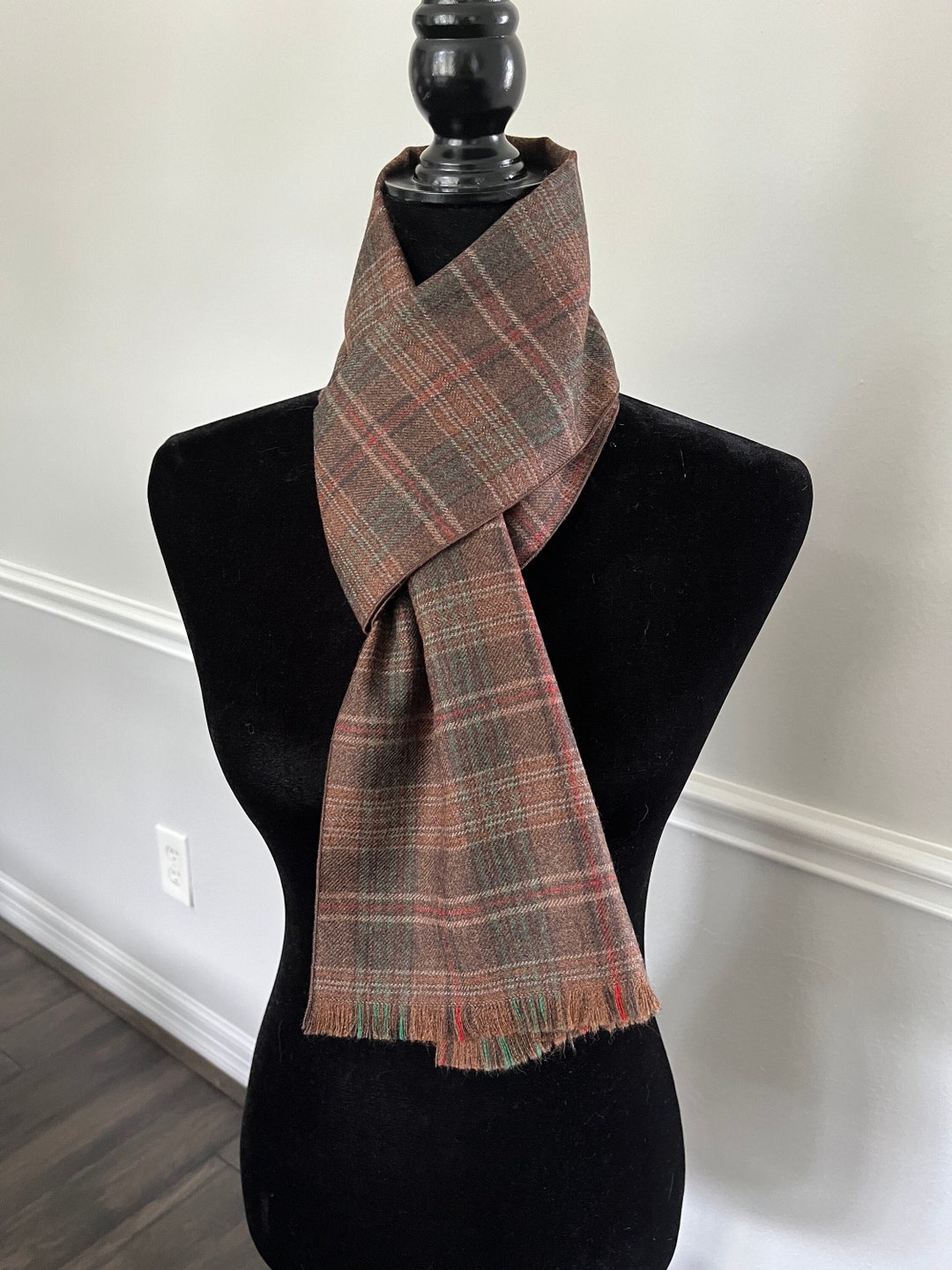 90s Brown Plaid Wool Men Scarf 9x64 Vintage Men - Etsy