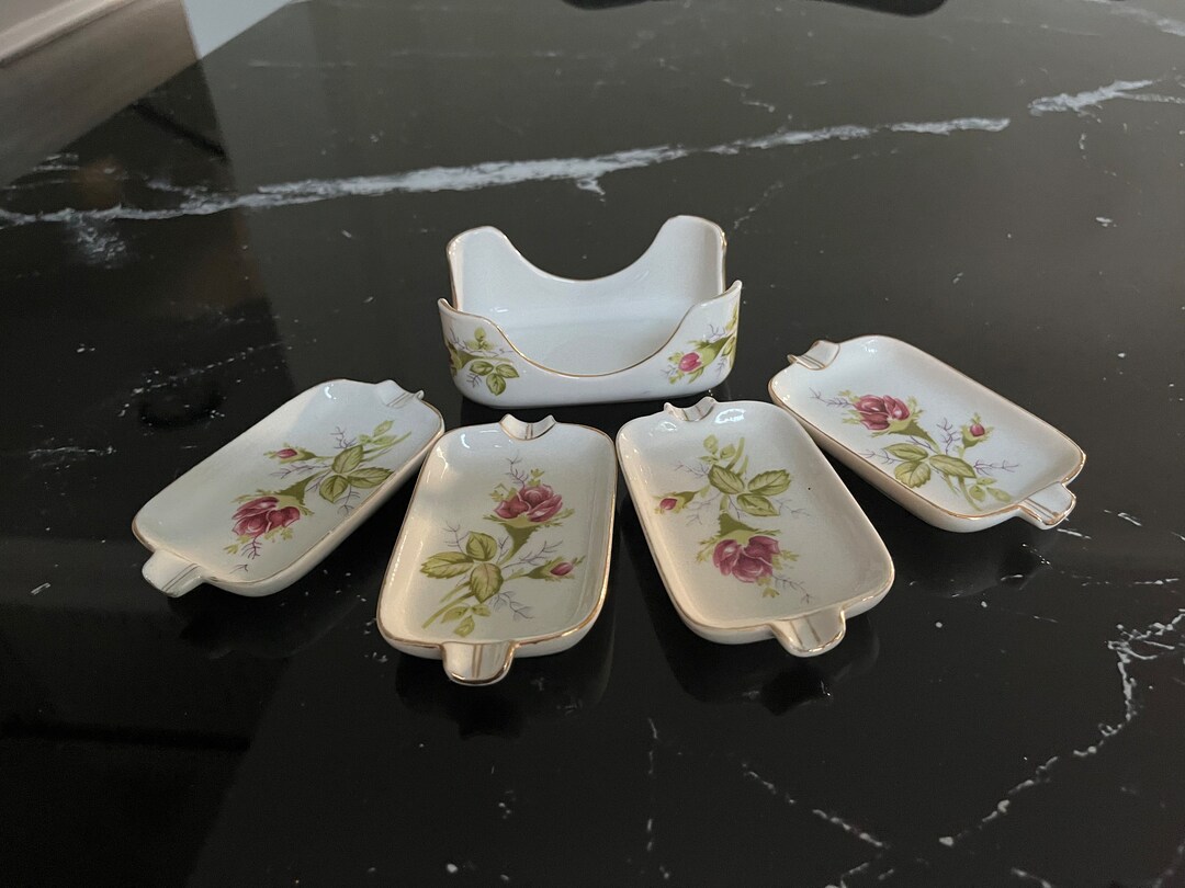 Japanese Set of 4 Porcelain Floral Ashtrays With Matching - Etsy
