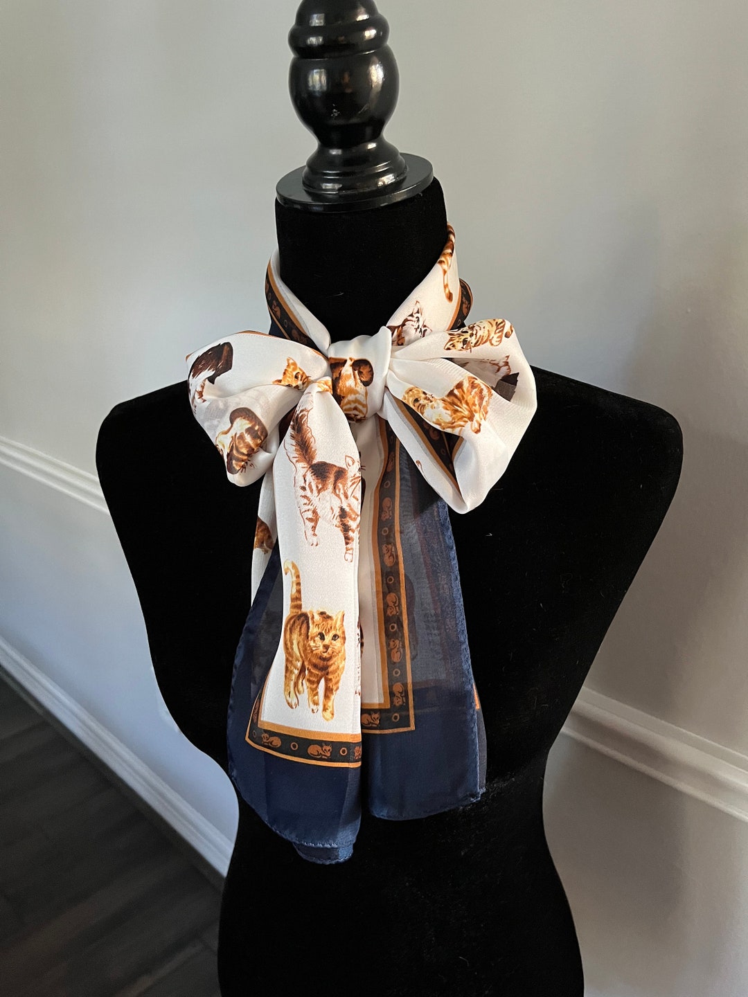 Cat Print Semi Sheer Long Scarf Vintage Accessories for Cat - Etsy