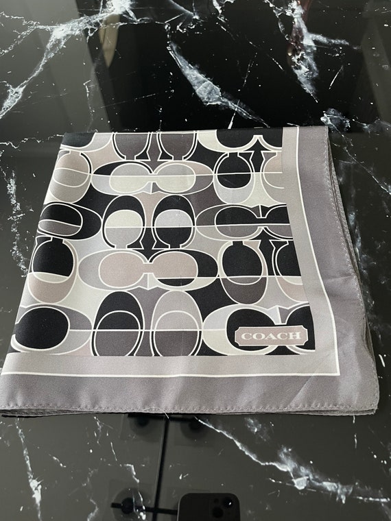 Vintage Coach Logo Black-gray Silk Scarf - Etsy