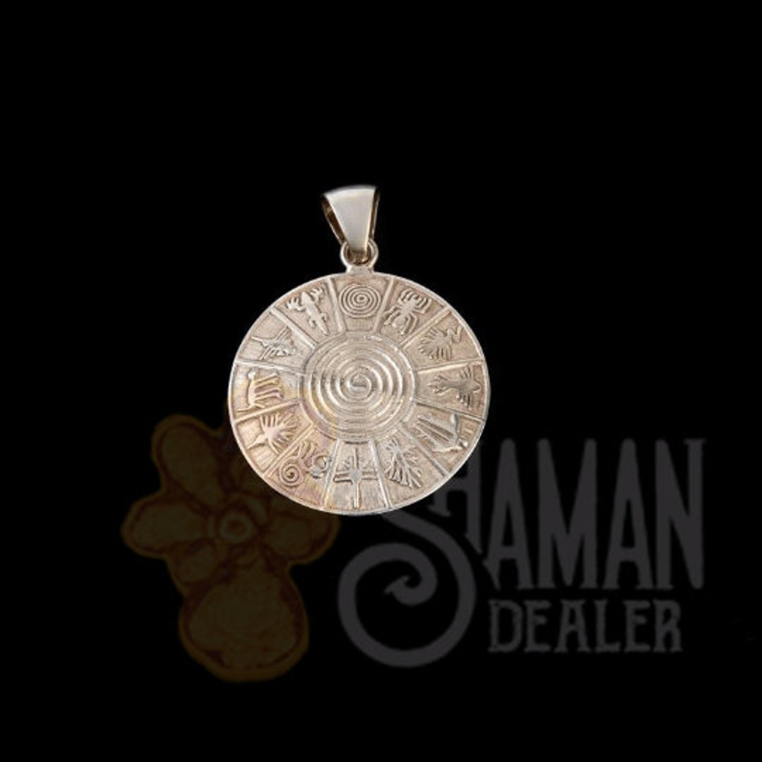 Hand Made Inka Nazca Lines Calendar / 7 Chakras Silver 950, Green ...