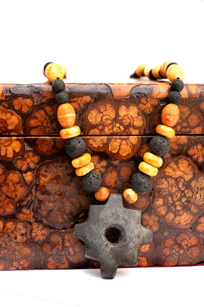 Shamanic Necklace Palo Santo Beads Chakana of Meteorite Stone | Etsy