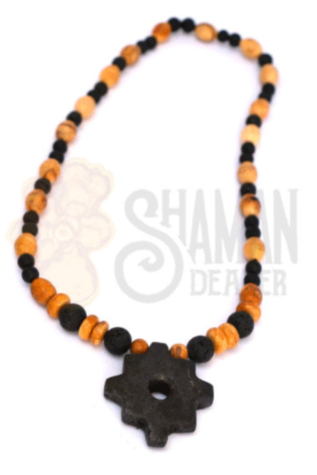 Shamanic Necklace Palo Santo Beads, Chakana of Meteorite Stone REIKI ...