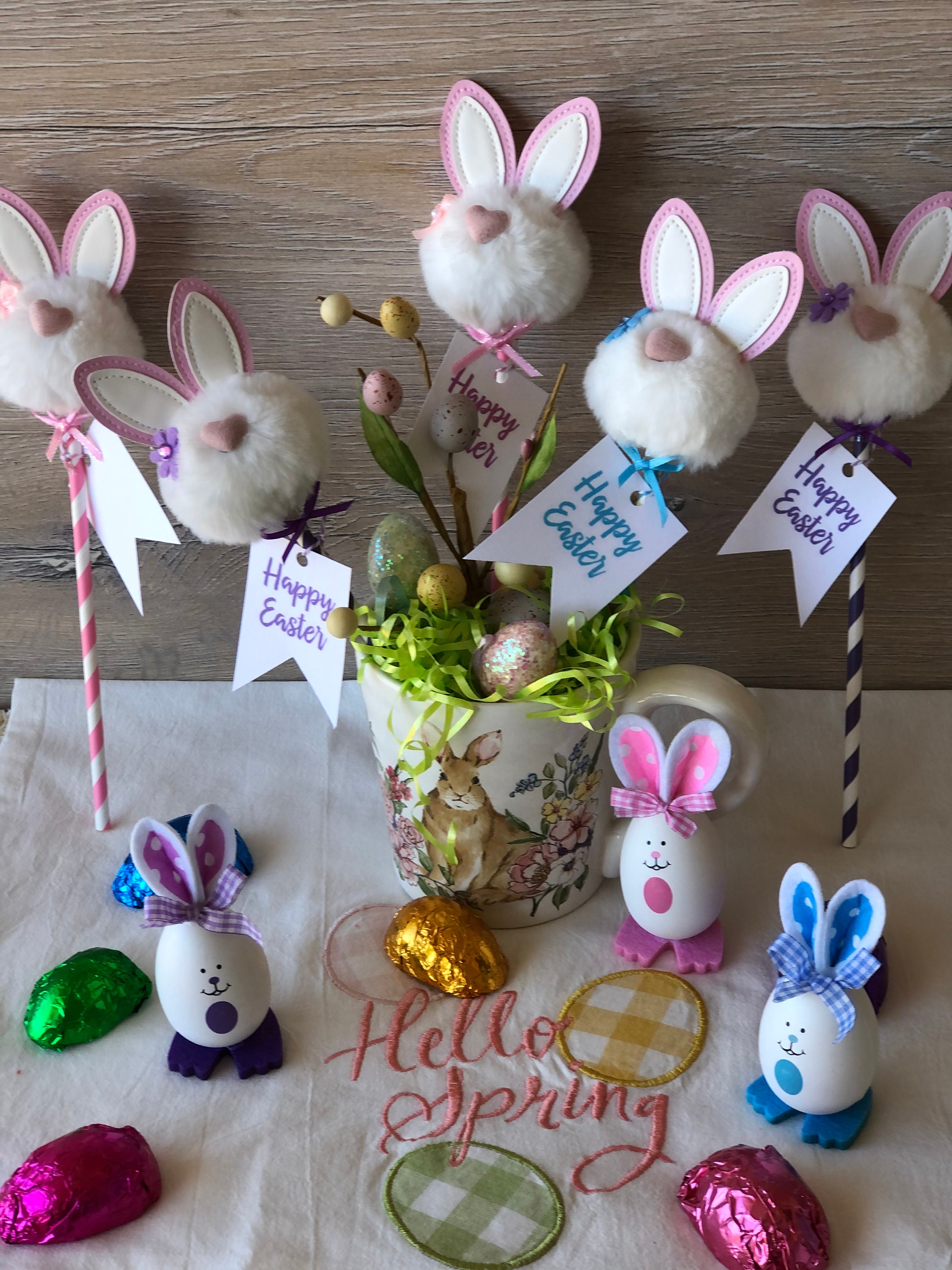 Easter Bunny on Stick Easter Decor for Home Fuzzy Bunny for Easter ...