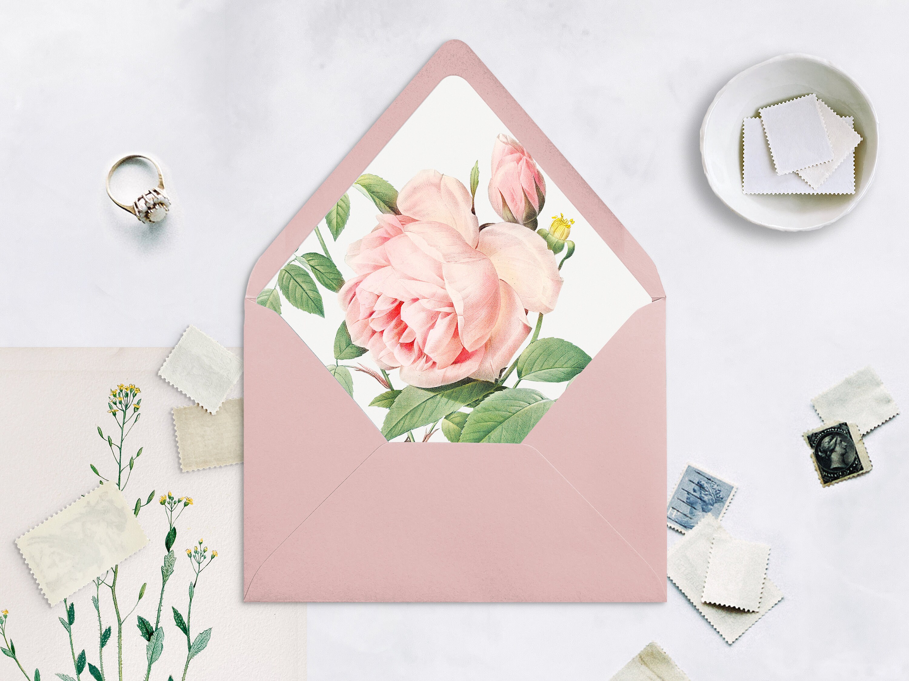 Digital Printable PDF Floral Envelope Liners Vintage Pink Rose Envelope ...