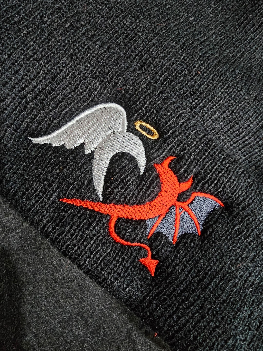 Devil and Angel Wings Beanie, Gothic, Embroidery Hat, Party, Gift ...