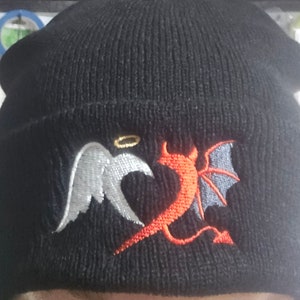 Devil and Angel Wings Beanie, Gothic, Embroidery Hat, Party, Gift ...