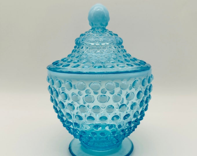 Fenton Glass, Blue Opalescent Hobnail, Candy Jar With Lid - Etsy