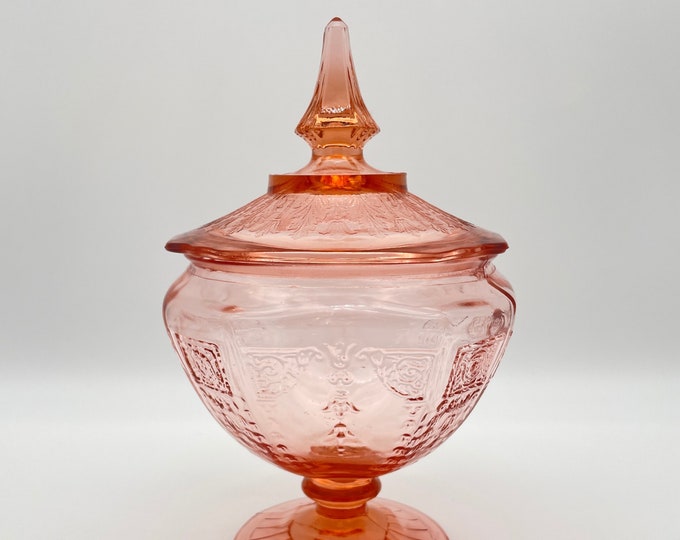 Princess Pattern, Pink Depression Glass, Candy Jar With Lid, Hocking ...