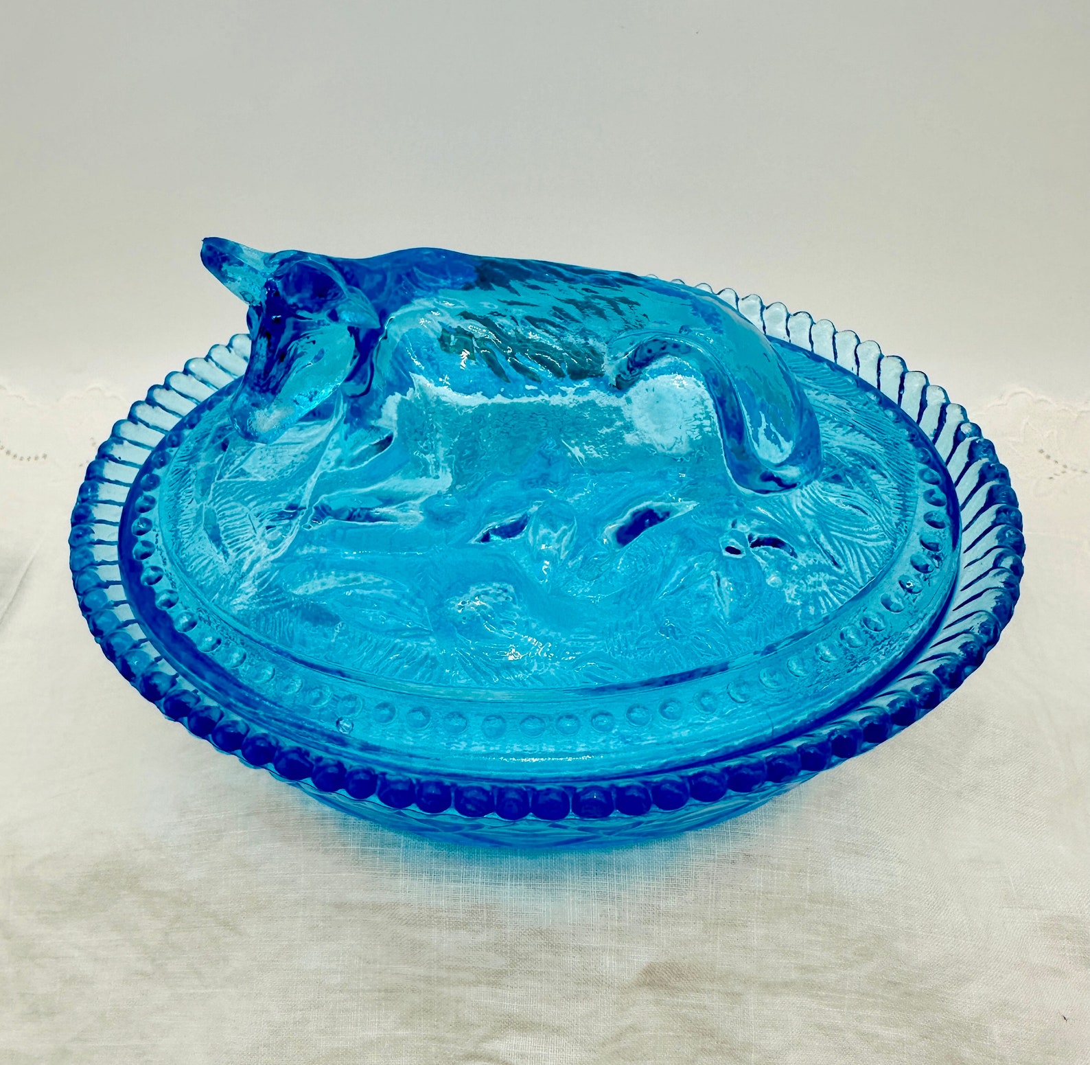 Cow Candy Dish Kemple Glassworks Blue Oval Covered Cow Candy Dish Bull ...
