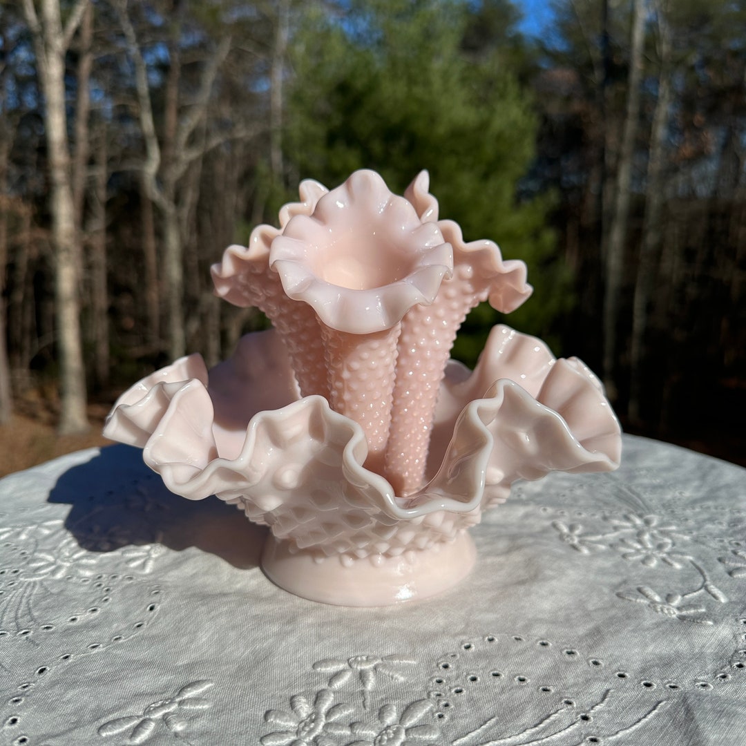 Fenton Pink Hobnail Milk Glass Epergne Fenton Rose Pastel - Etsy