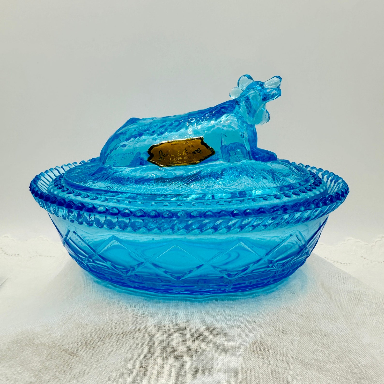 Cow Candy Dish Kemple Glassworks Blue Oval Covered Cow Candy Dish Bull ...