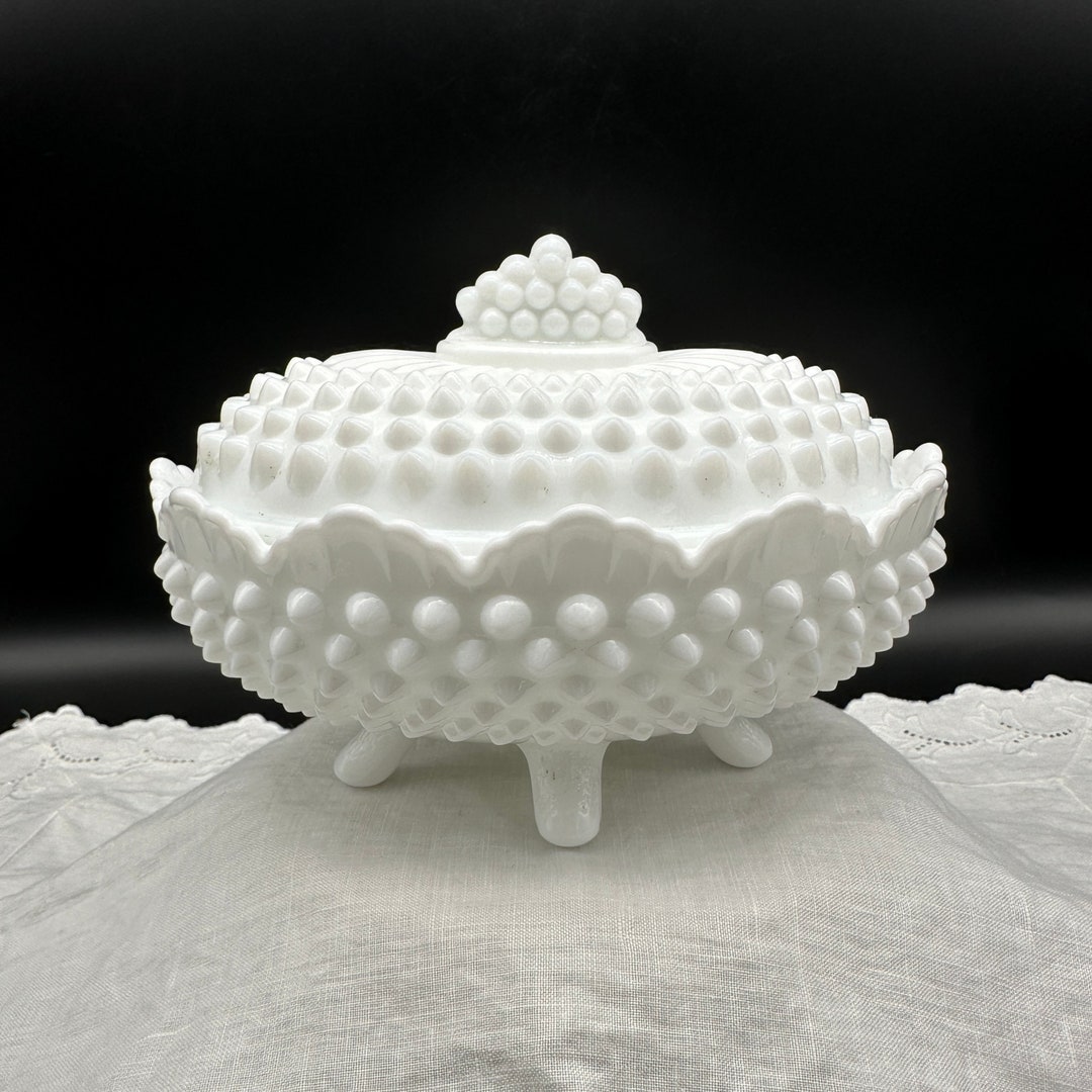 Fenton Hobnail, Milk Glass, Oval Candy Dish, Trinket Dish With Lid ...