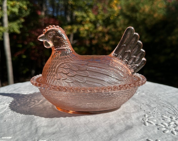 Indiana Glass, Light Pink Glass, Hen on Nest, Candy Dish, Trinket Dish ...