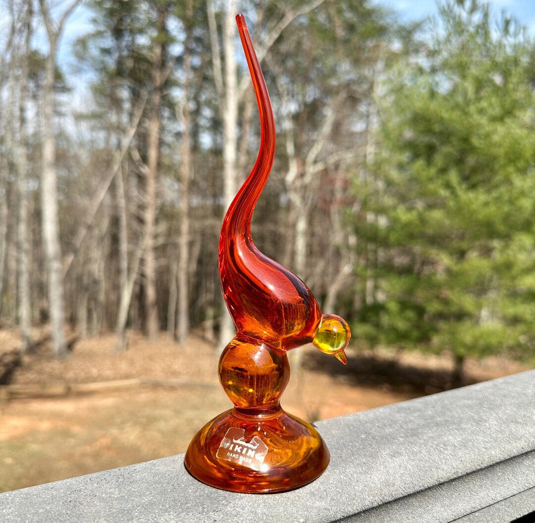 Vintage Viking Glass Bird Figurine: Epic Persimmon Amberina, Short Tail ...