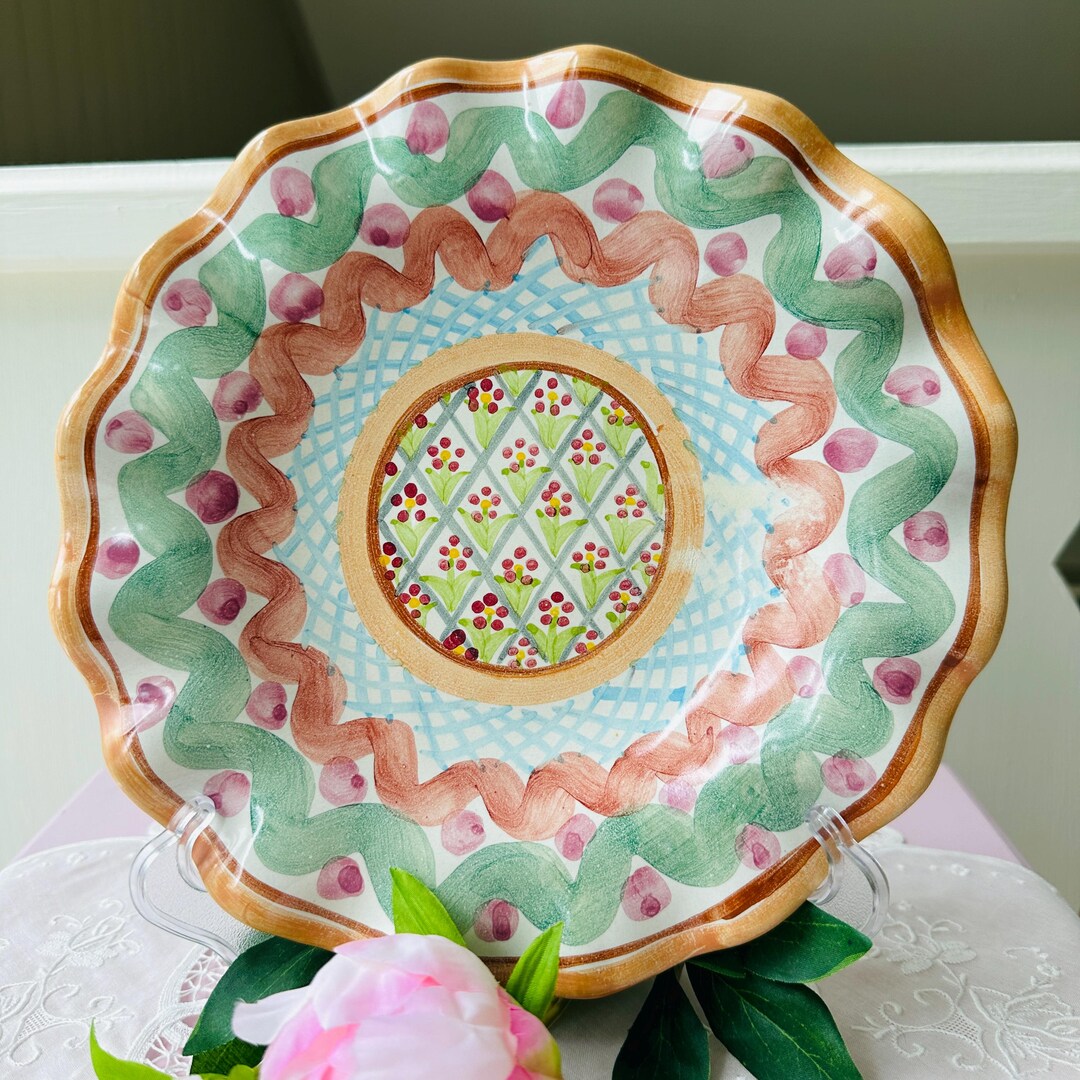 Mackenzie-childs Heather Pattern Scalloped Fluted Rim Hand Painted 9 ...