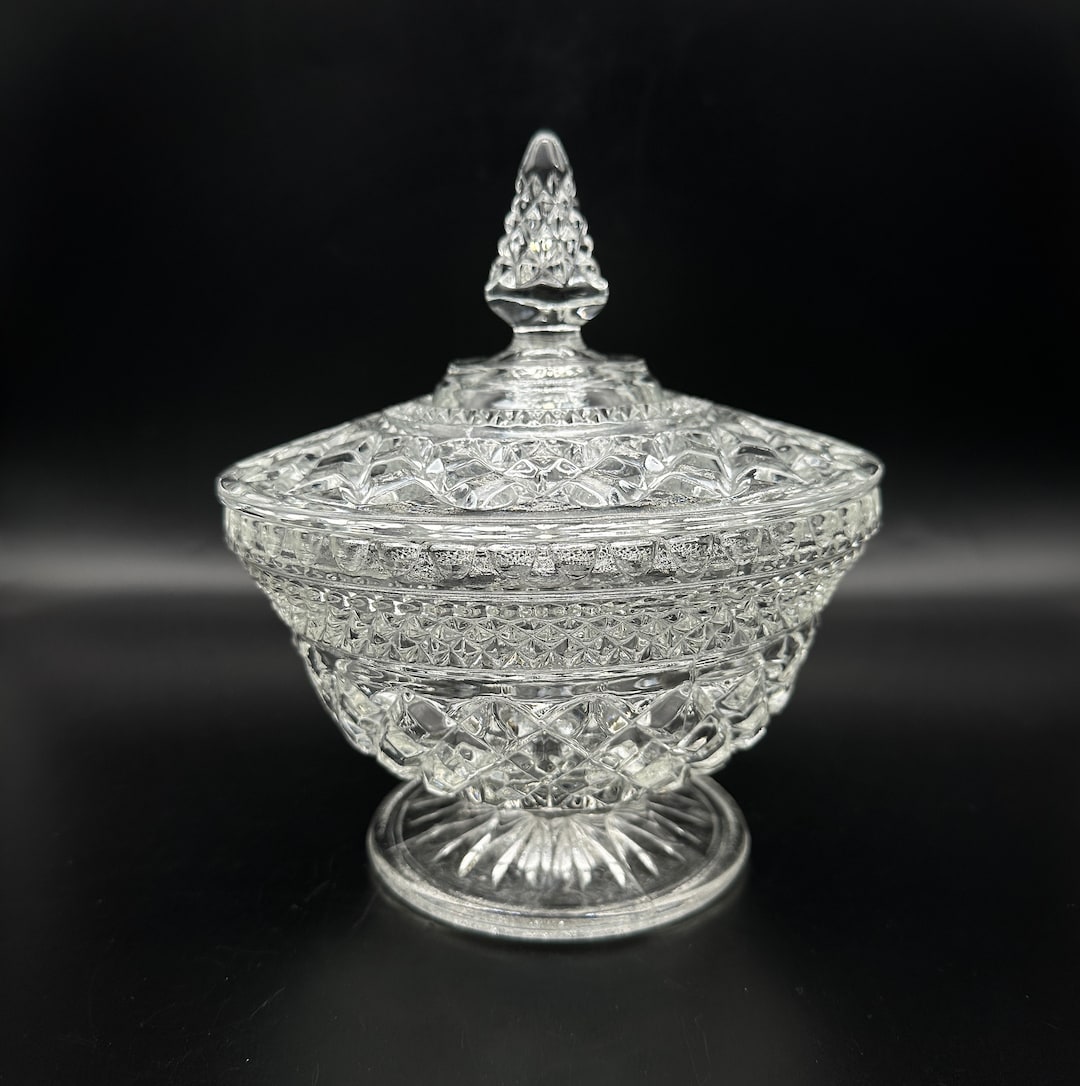 Wexford Clear Glass Footed Candy Bowl With Lid Vintage Anchor Hocking ...