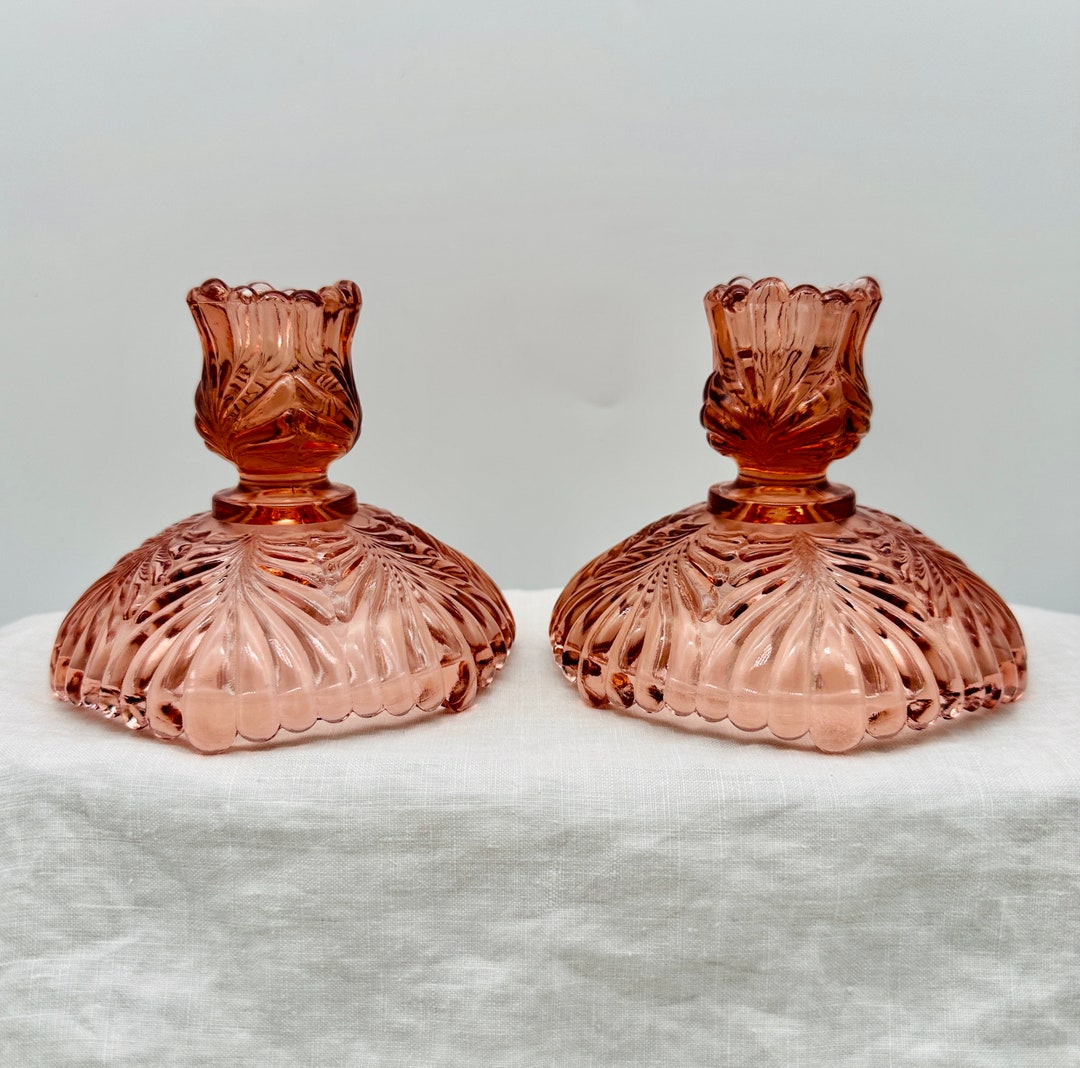 Pair of Fenton Dusty Rose Pink Beauty Low Taper Candleholders Mauve ...