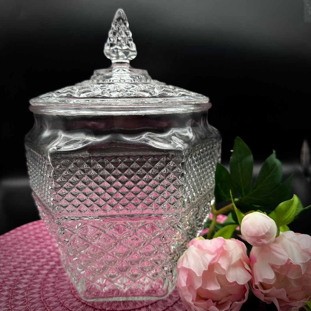 Large Clear Glass Cookie Jar With Lid Anchor Hocking Vintage Wexford ...