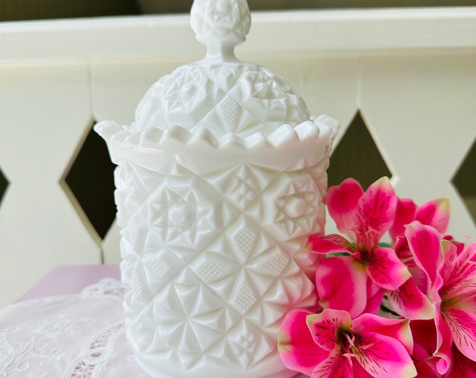 Fostoria Winburn White Milk Glass Cracker Jar Cookie Jar Canister With ...