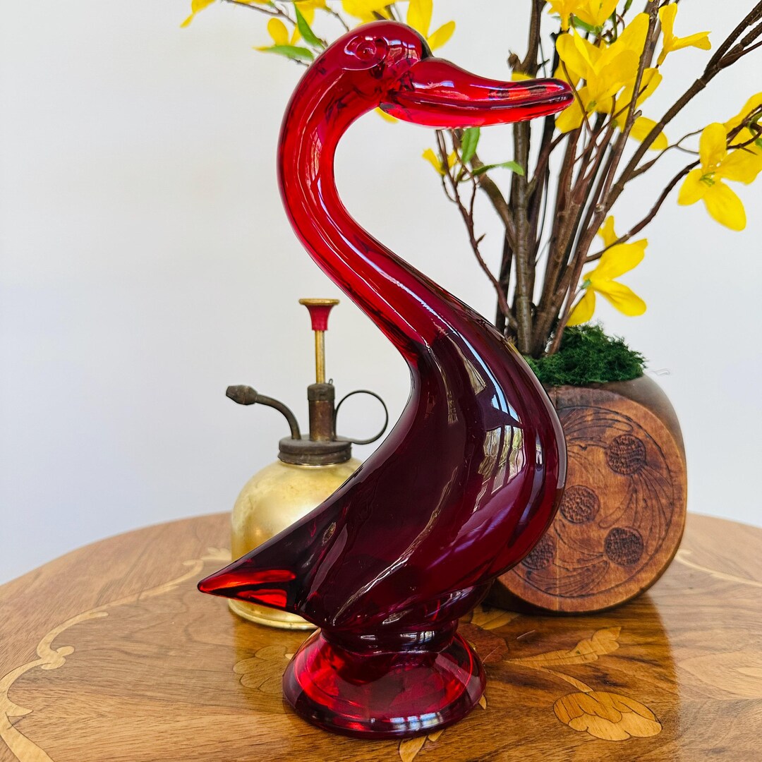 Viking Epic Ruby Red Glass Large 9 Inch Standing Duck Figurine Mid ...