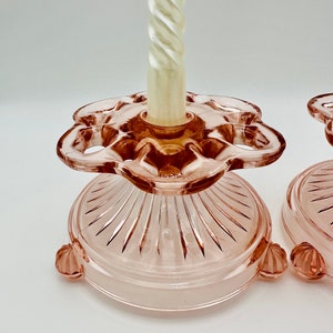 Pair of Old Colony, Pink Depression Glass, Taper Candlesticks, Hocking ...