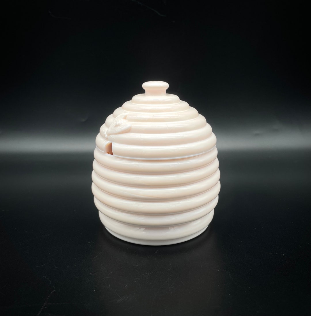 Jeannette Shell Pink Milk Glass Bee Hive Honey Pot - Etsy