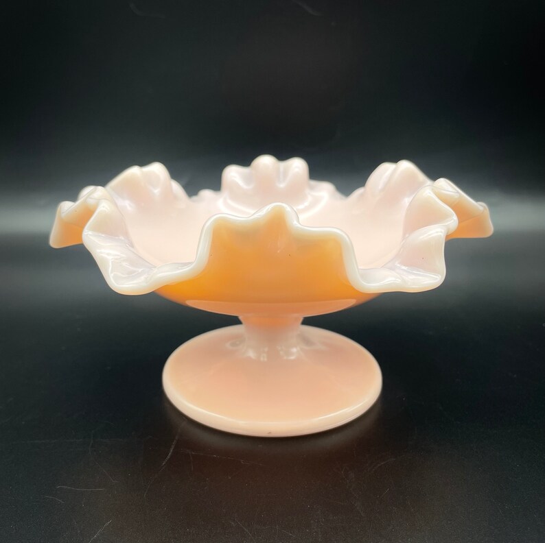 Fenton Rose Pastel Pink Milk Glass Ruffled Rim Compote - Etsy