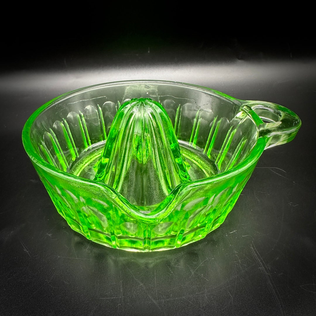 Uranium Glass Juice Reamer H C Fry Green Uranium Depression Glass Large ...