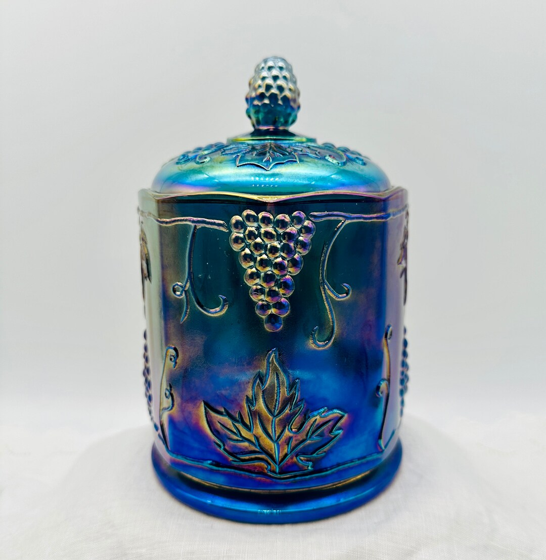 Indiana Harvest Iridescent Blue Carnival Glass Small Canister: Candy ...