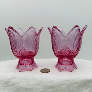 Pair of Fenton Pink Tulip Two Way Candleholders, Pink Glass Votive ...