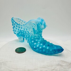 Blue Glass Slipper Fenton Blue Opalescent Hobnail Glass Cat Head Shoe ...