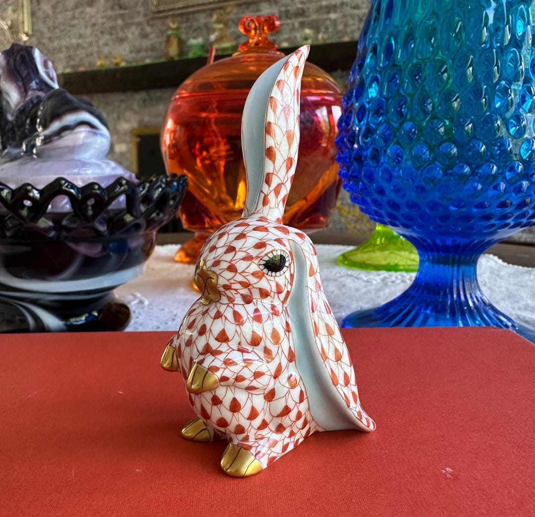 Herend Fishnet Bunny Herend Hungary Retired Rust Fishnet Hand Painted ...