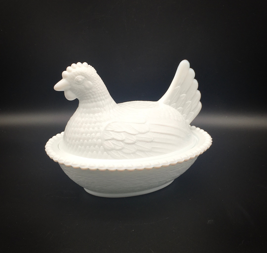 White Milk Glass Hen on Nest Indiana Glass Hen on Nest 2 Piece Candy ...