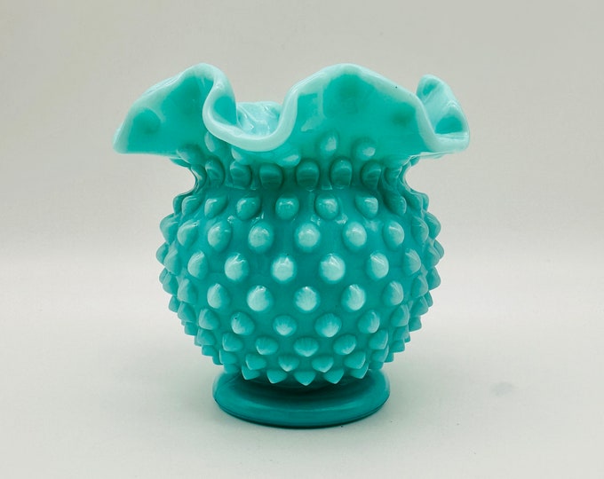 Fenton Turquoise Milk Glass Vase, Turquoise Hobnail Milk Glass ...