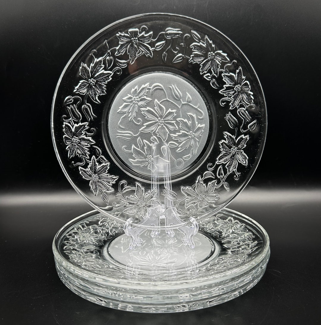 Set of Four Clear Glass Dessert Plates Hors D'oeuvre Plates Salad ...