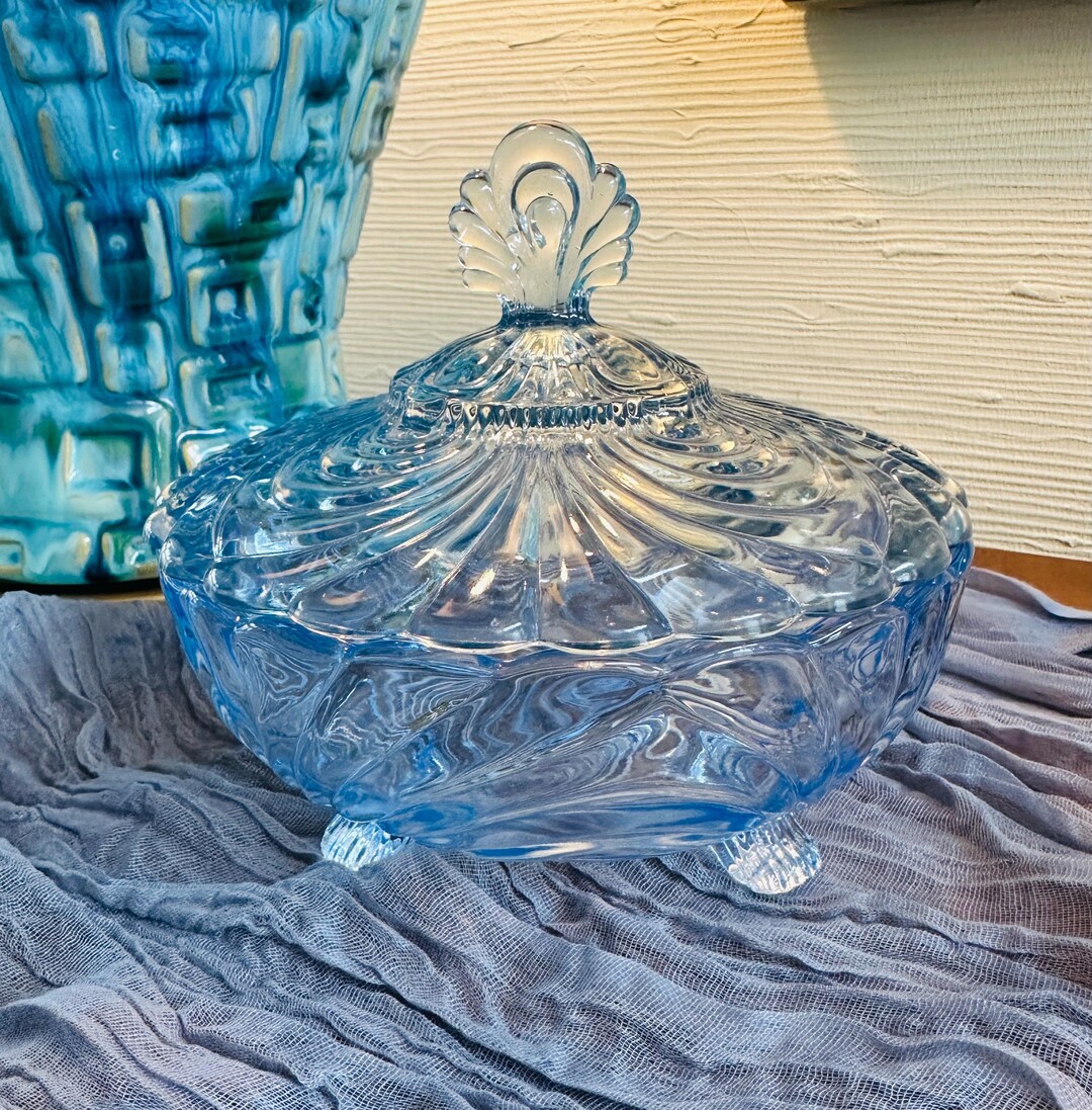 Vintage Ice Blue Candy Bowl Cambridge Glass Moonlight Blue Caprice Candy Dish With Lid Blue Home ...