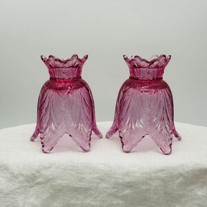Pair of Fenton Pink Tulip Two Way Candleholders, Pink Glass Votive ...