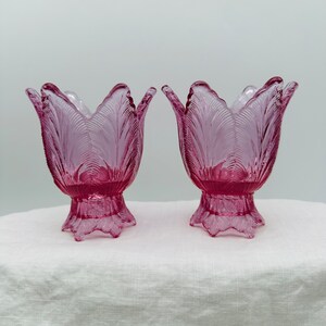 Pair of Fenton Pink Tulip Two Way Candleholders, Pink Glass Votive ...